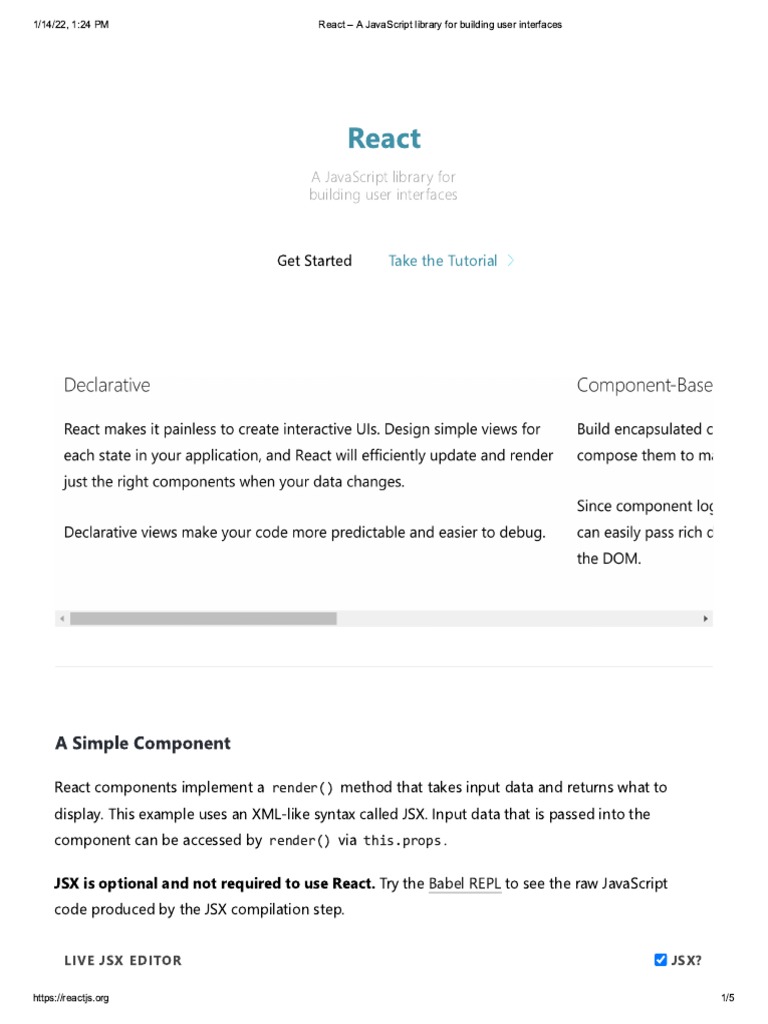 React A Javascript Library For Building User Interfaces Pdf Java Script Software Development 0198