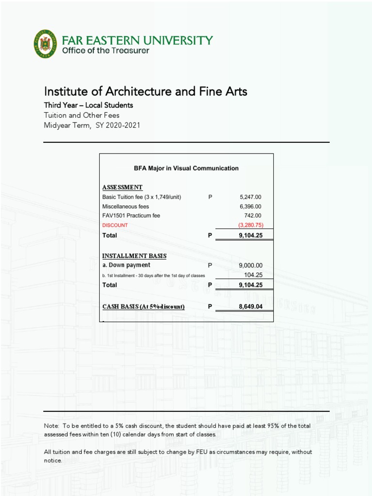 IARFA FEU Midyear Tuition Rates SY2020 2021 | PDF