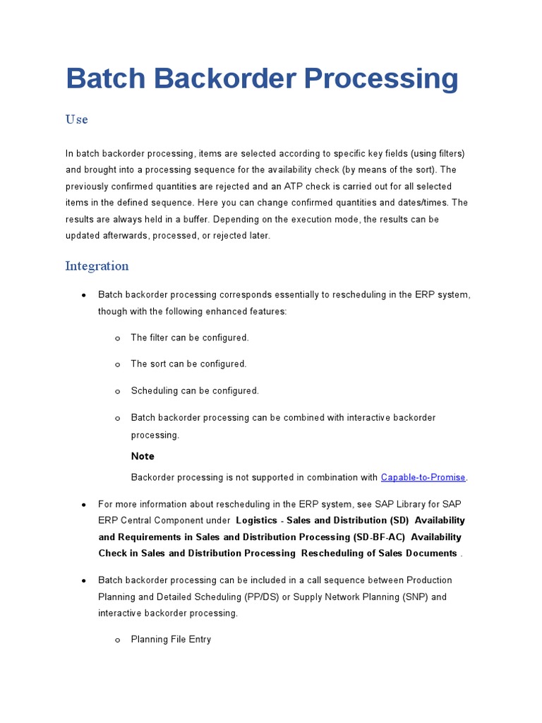 Batch Backorder Processing | PDF | Enterprise Resource Planning | Transport