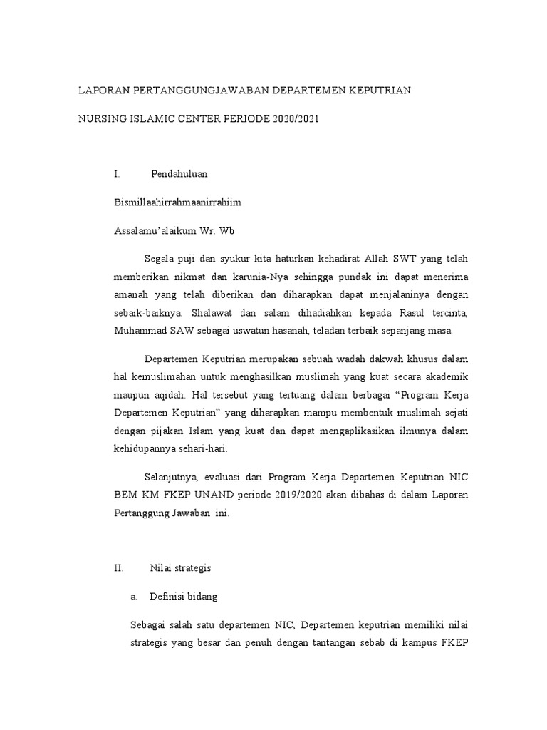 Laporan Pertanggungjawaban Departemen Keputrian | PDF