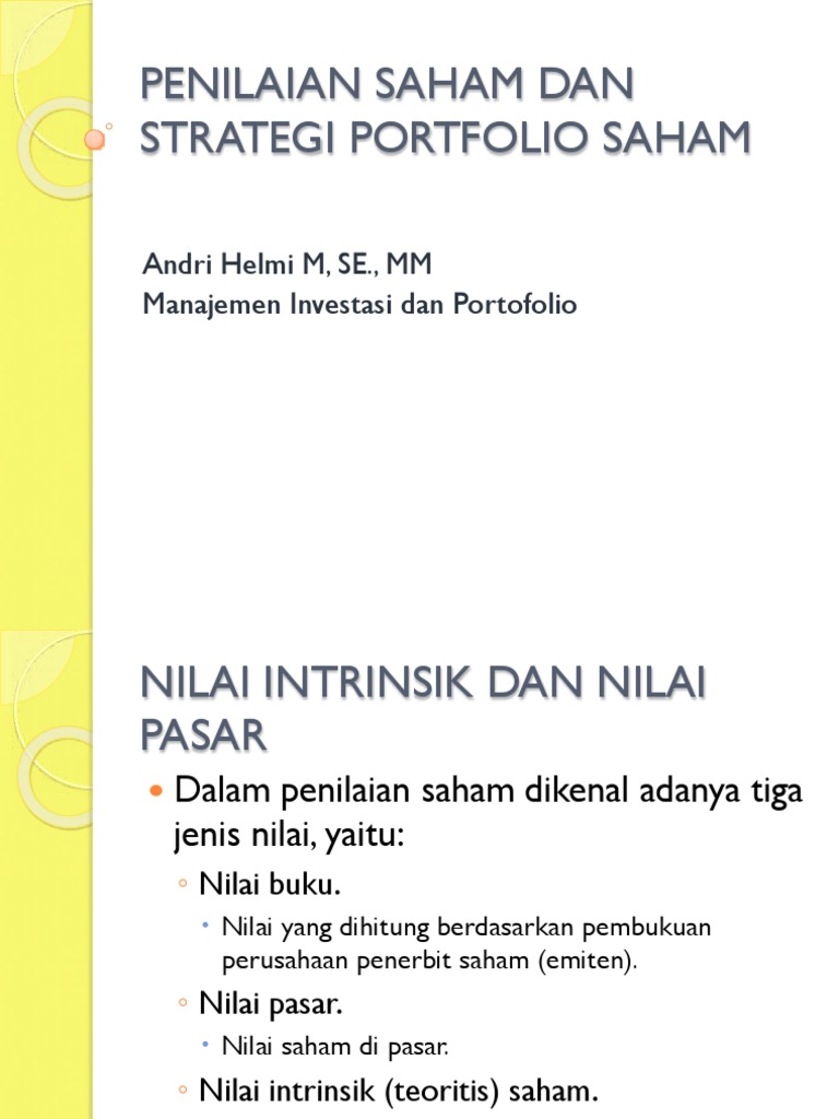 Materi 11 12 Penilaian Saham | PDF | Pengelolaan Keuangan & Uang