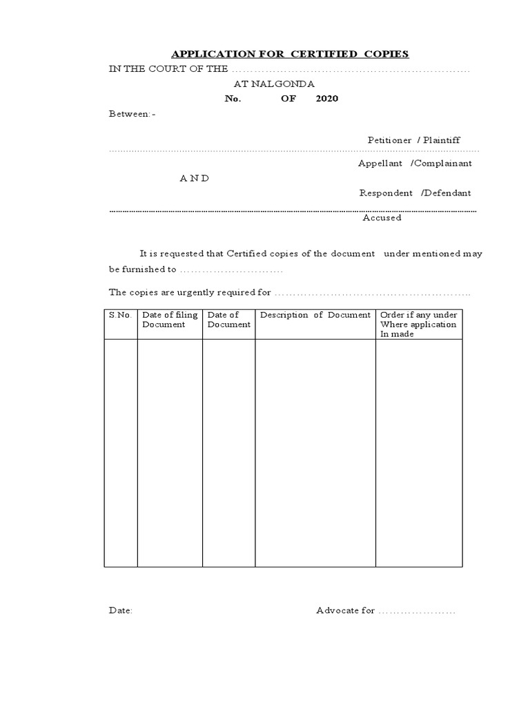 Application For Certified Copies: at Nalgonda No. of 2020 | PDF ...