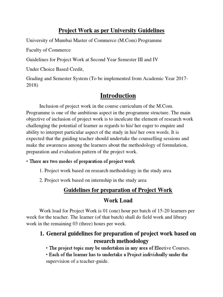M.Com Project Work Guidelines | PDF | Thesis | Data
