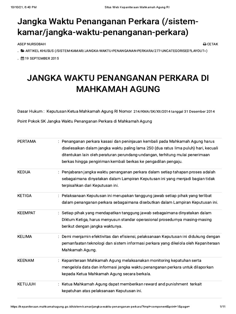 Jangka Waktu Penanganan Perkara MA | PDF