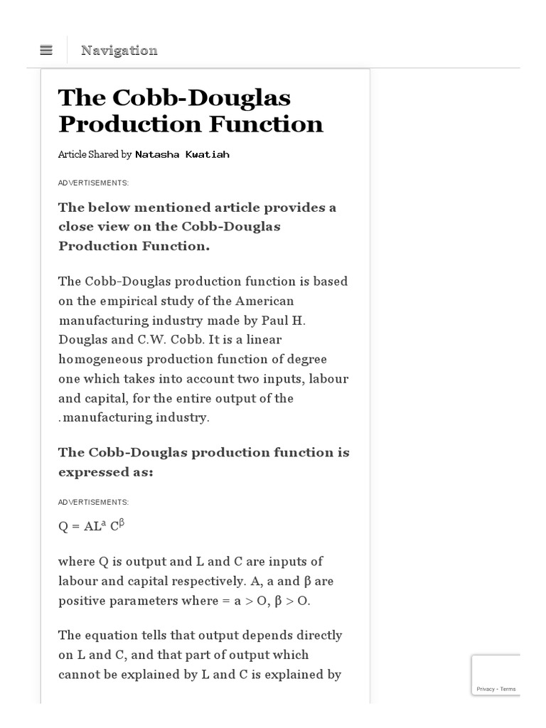 The Cobb-Douglas Production Function | PDF | Production Function | Economics