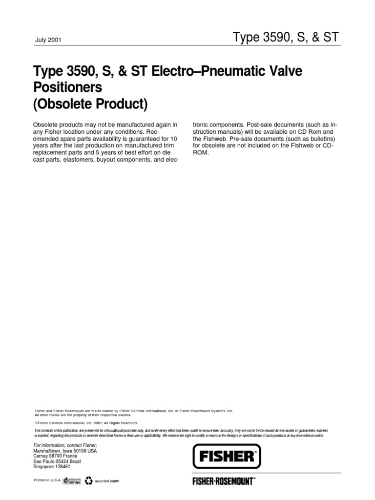 Type 3590, S, & ST Electro-Pneumatic Valve Positioners (Obsolete ...