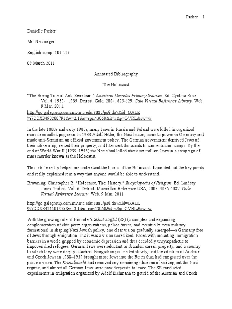 Annotated Bibliography | PDF | The Holocaust | Nazi Germany