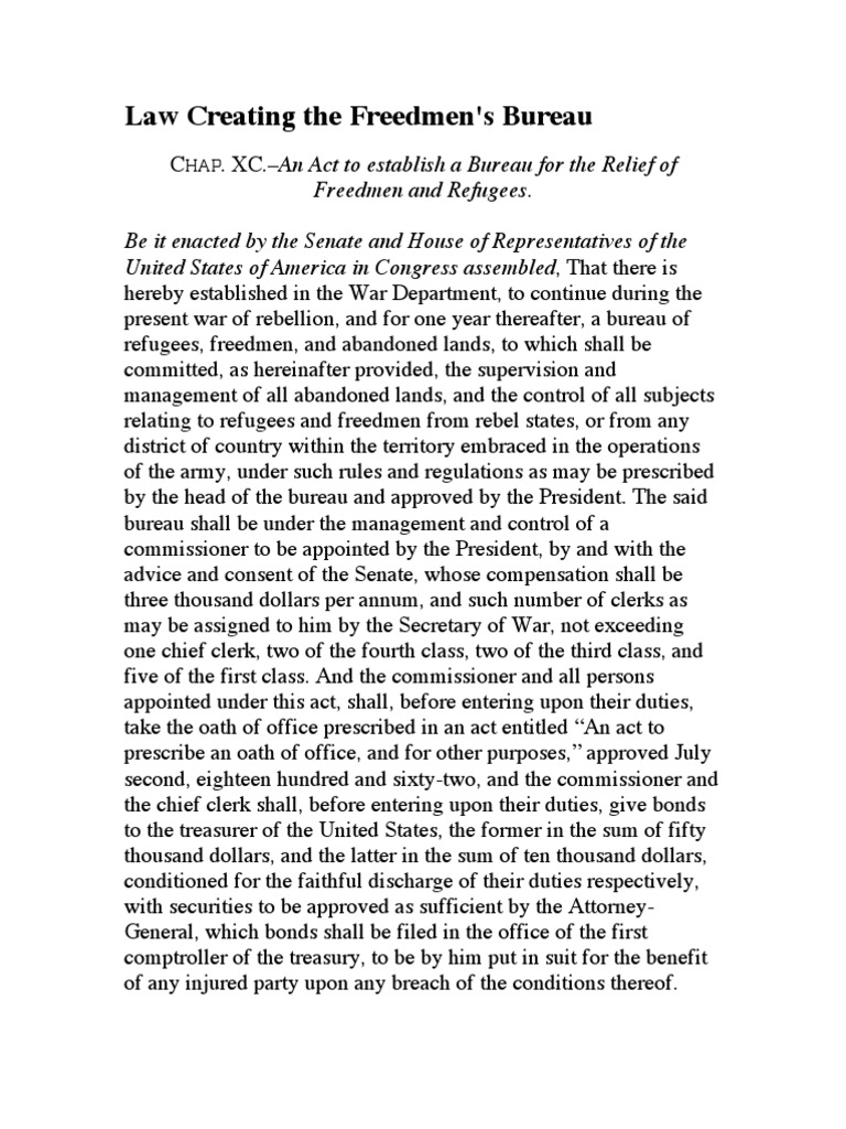 Law Creating The Freedmens Bureau | PDF | United States Congress ...