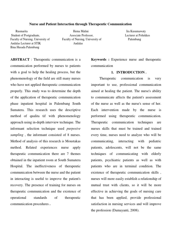 Nurse and Patient Interaction Through Therapeutic Communication | PDF ...