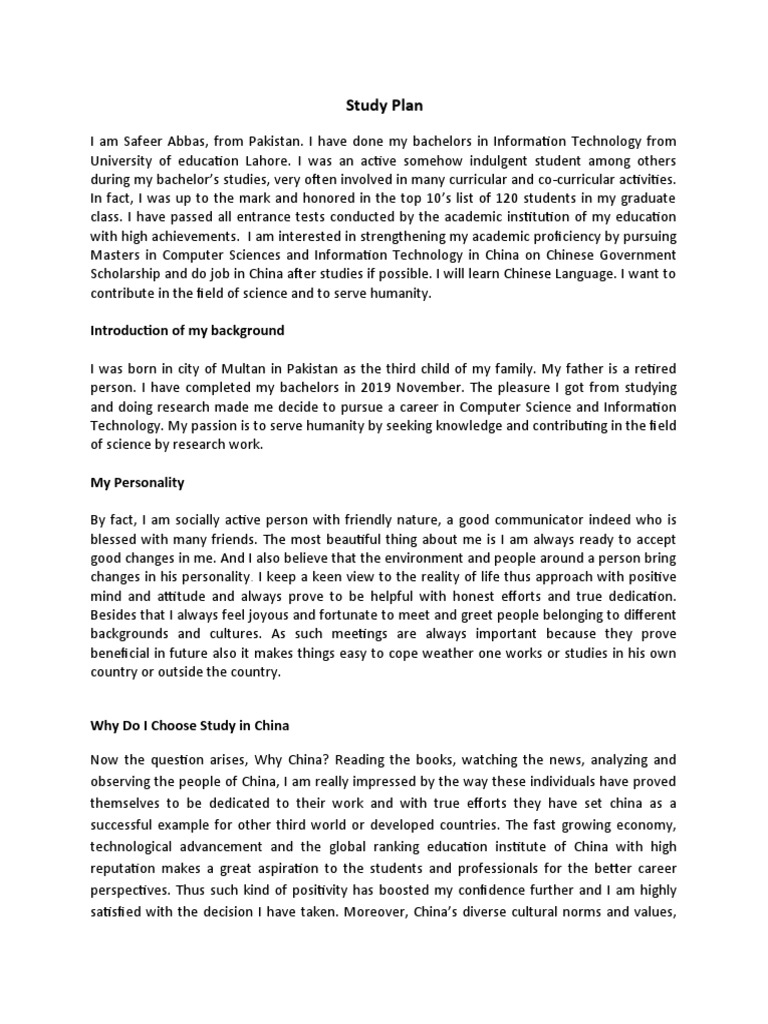 Study Plan: Introduction of My Background | PDF | Science | University