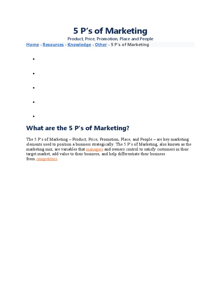 What Are The 5 P's of Marketing? | PDF | Marketing | Pricing