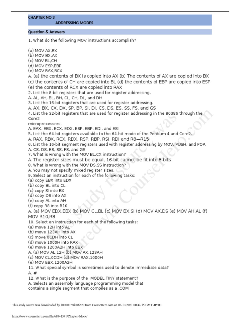 This Study Resource Was: Chapter No 3 Addressing Modes Question & Answers | PDF | Assembly ...