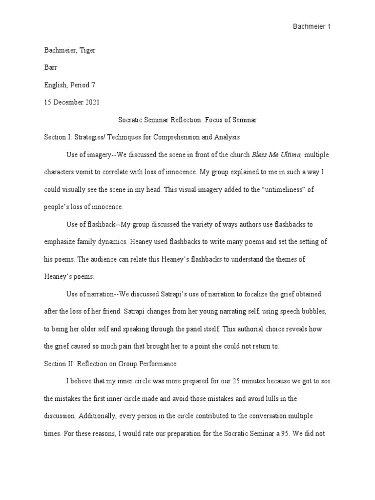 Socratic Seminar Reflection | PDF | Career & Growth