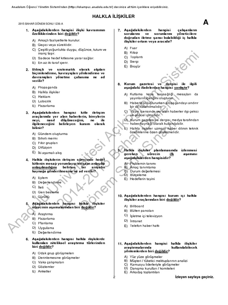 Halkla İli̇şki̇ler Ara Sinav | PDF