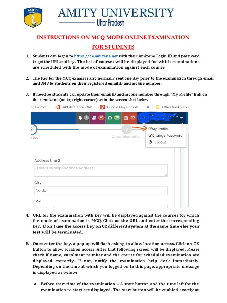 MCQ Online Exam Instructions for Students | PDF | Multiple Choice ...