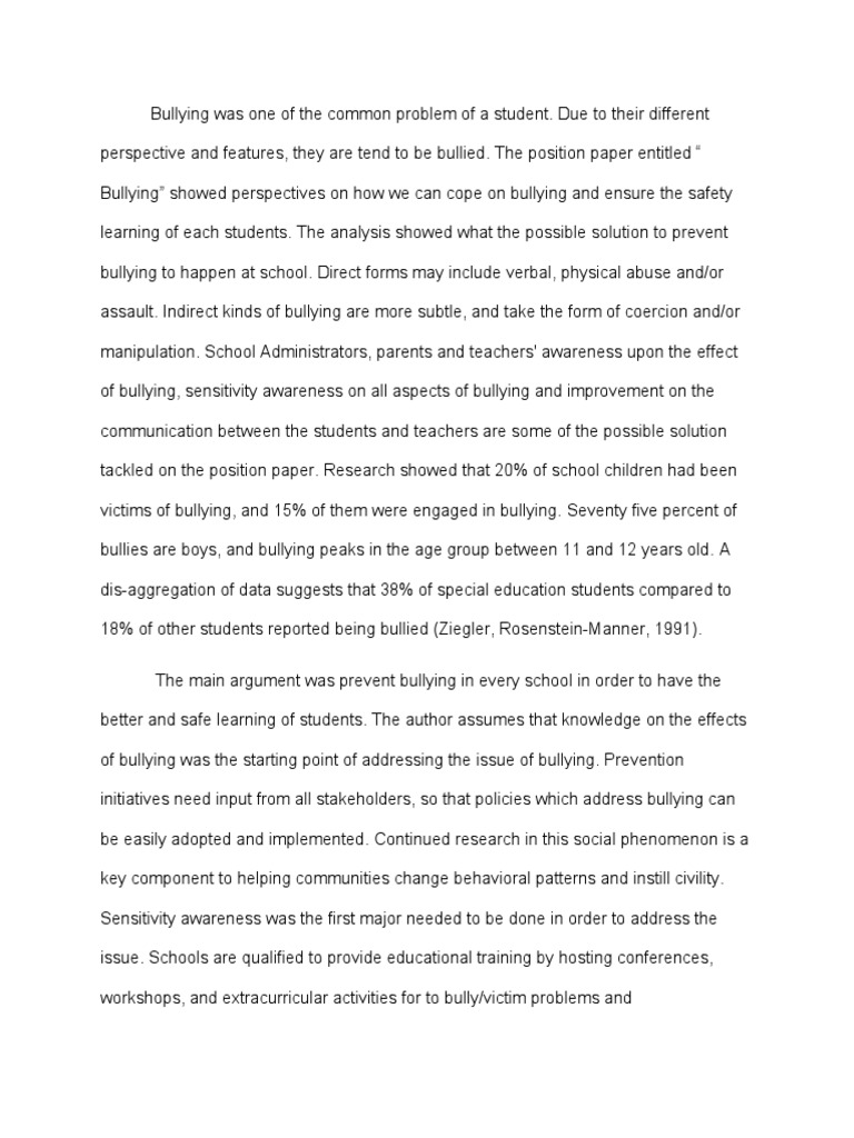 Position Paper | PDF | Bullying | Social Science
