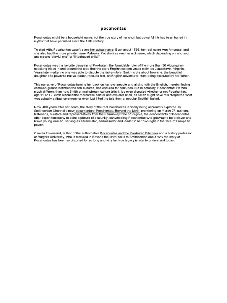 Pocahontas | PDF | History