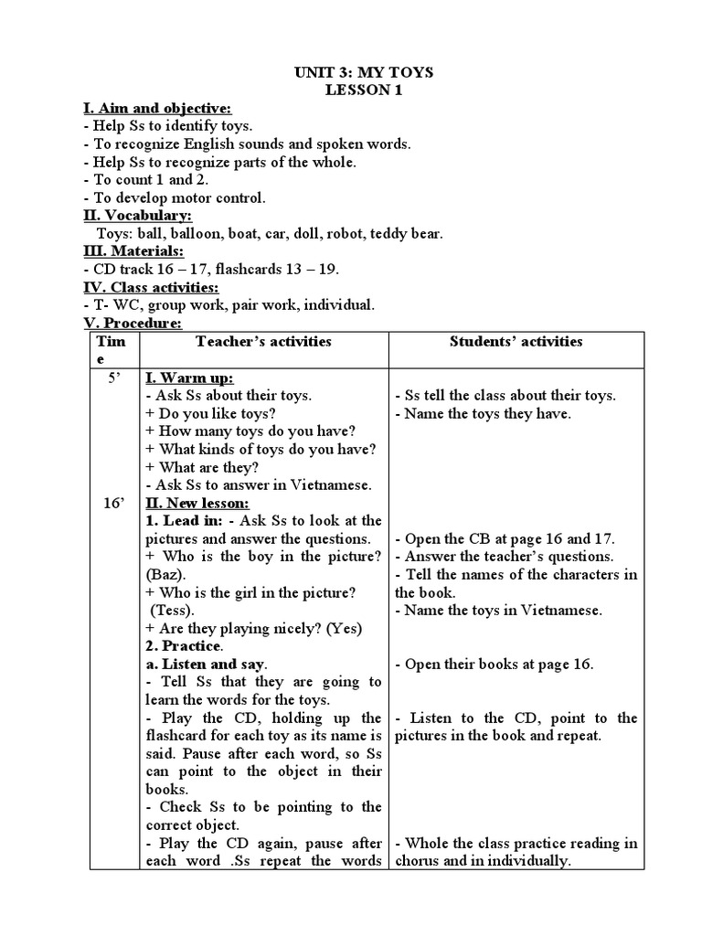 UNIT 3 - Lesson 1,2 | PDF | Toys | Vocabulary