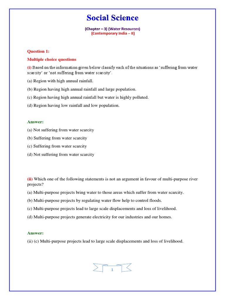 Multiple Choice Questions (I) : Answer | PDF | Water Scarcity | Water