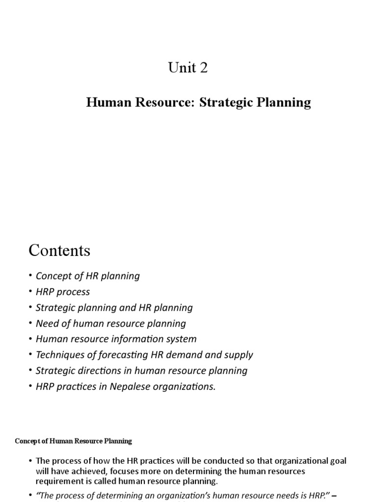 Unit 2: Human Resource: Strategic Planning | PDF | Human Resources | Human Resource Management
