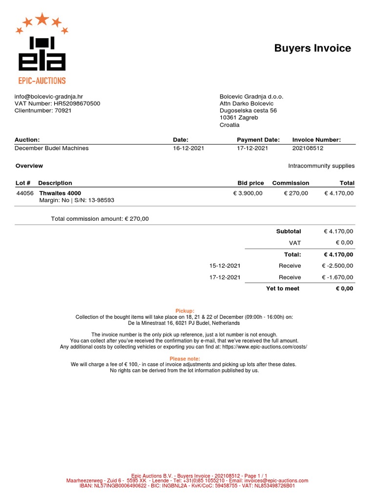 Buyers Invoice: Auction: Date: Payment Date: Invoice Number | PDF ...