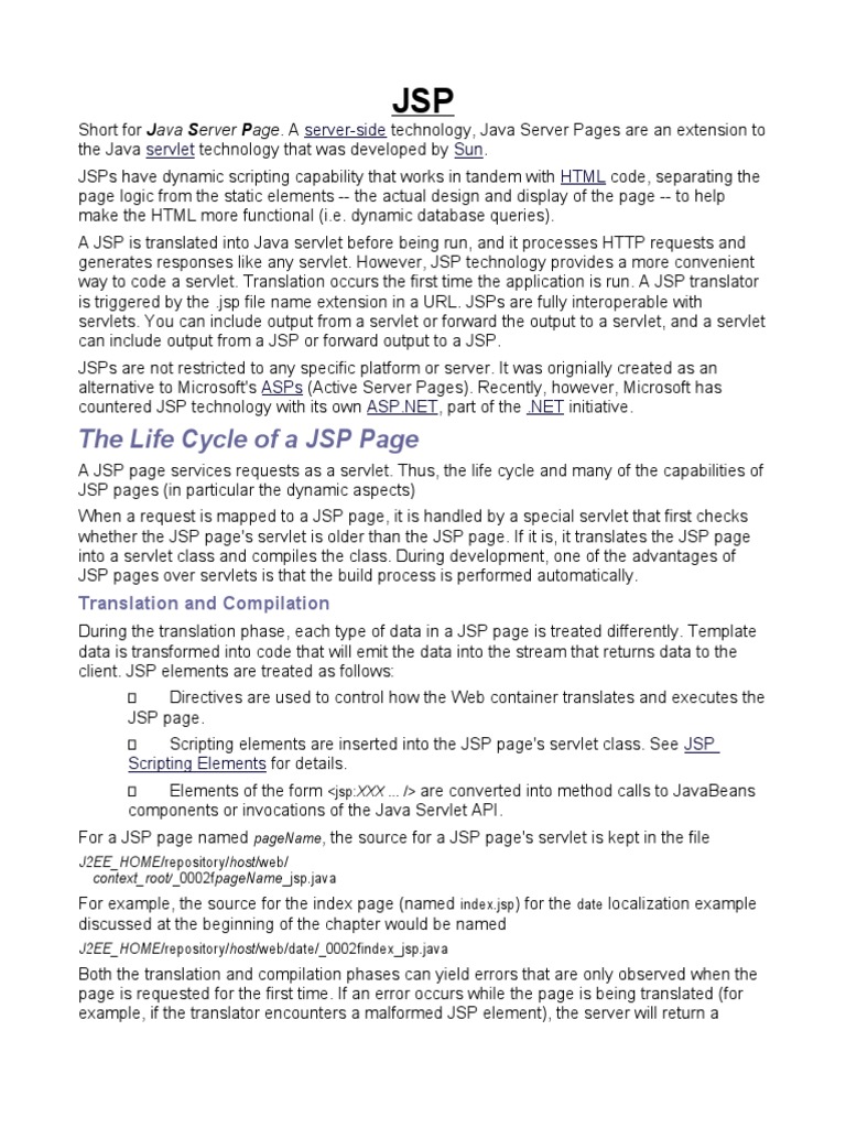 The Life Cycle of A JSP Page: Server-Side Servlet Sun HTML | PDF | Http ...