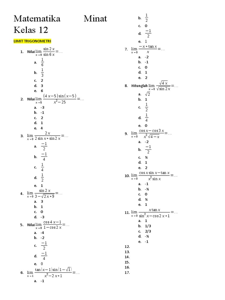 PAS Matematika Minat Kelas 12 | PDF