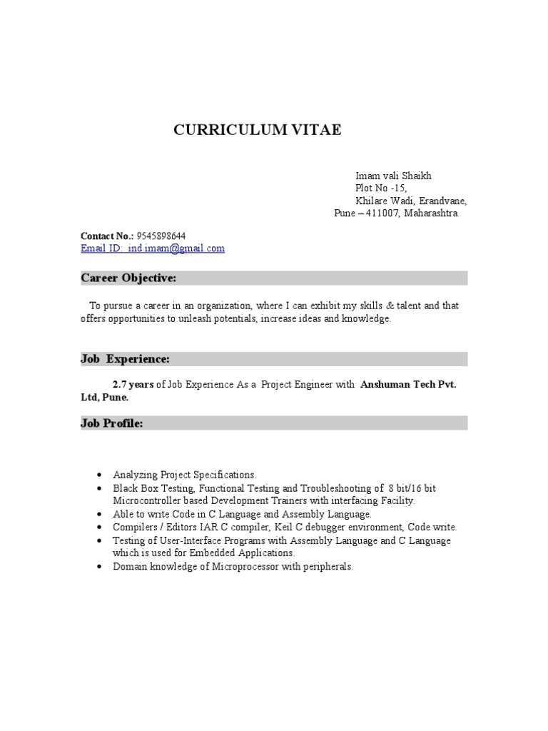 Curriculum Vitae: Career Objective | PDF | Embedded System | Microcontroller