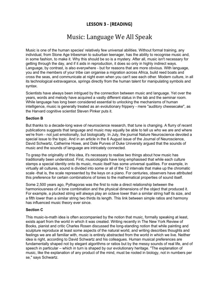 Music: Language We All Speak: Lesson 3 - (Reading) | PDF | Piano ...