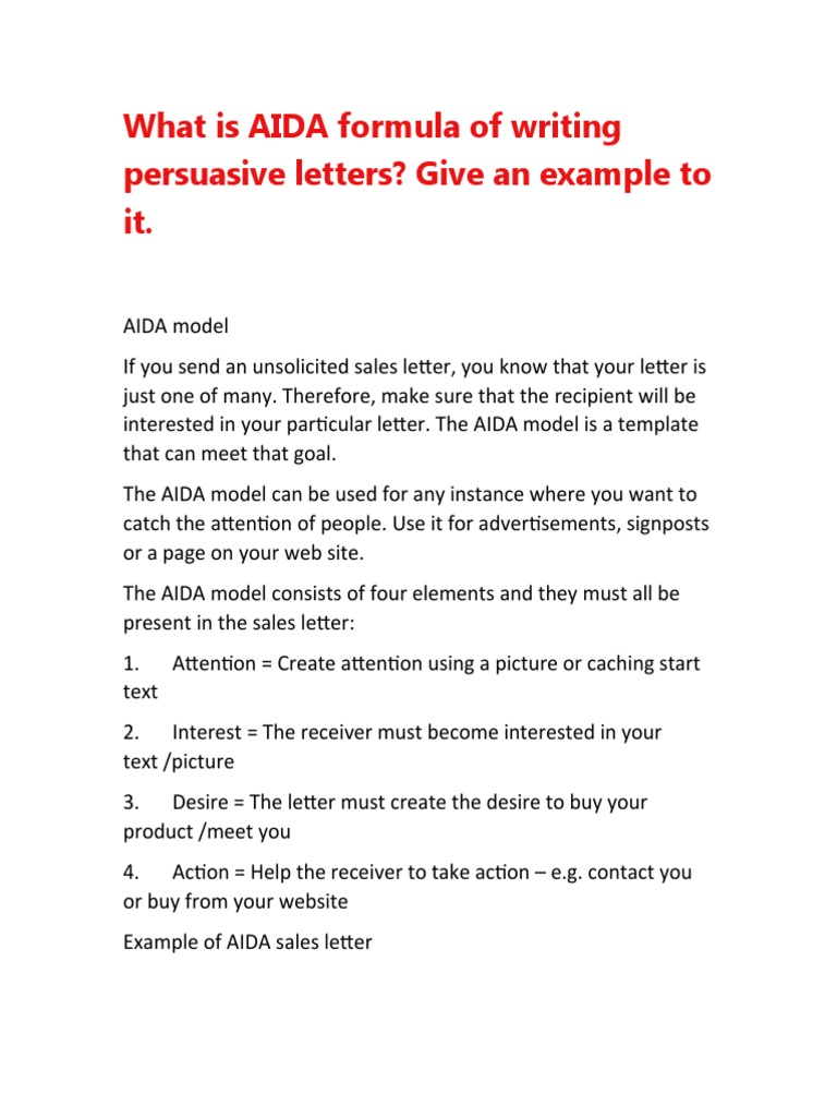 What Is AIDA Formula of Writing Persuasive Letters? Give An Example To ...
