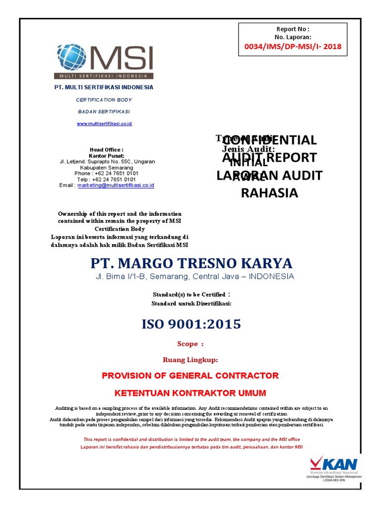 (Bilingual) Report Audit Iso 9001 | PDF