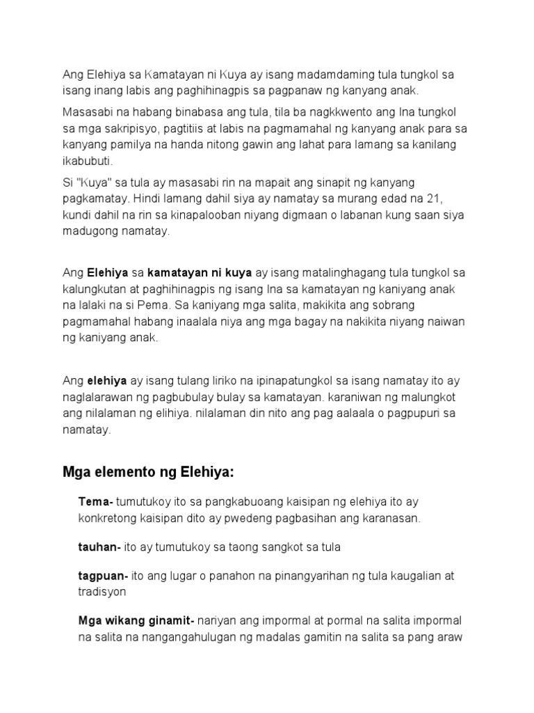 Ang Elehiya Sa Kamatayan Ni Kuya | PDF