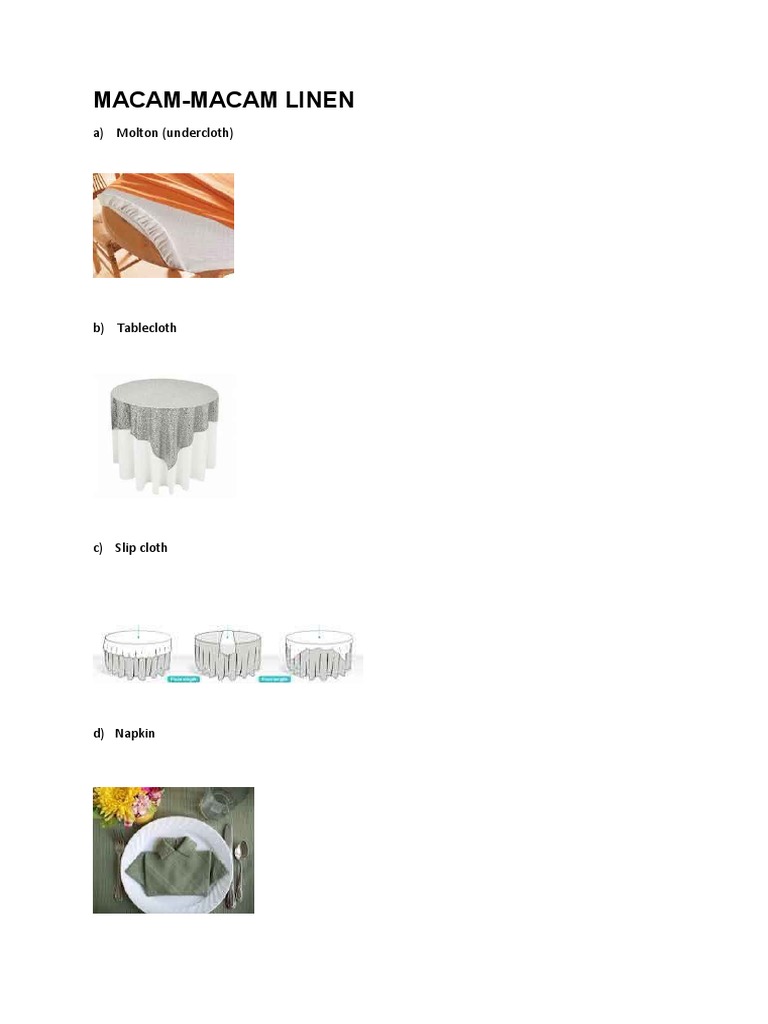 Macam-Macam Linen: A) Molton (Undercloth) | PDF