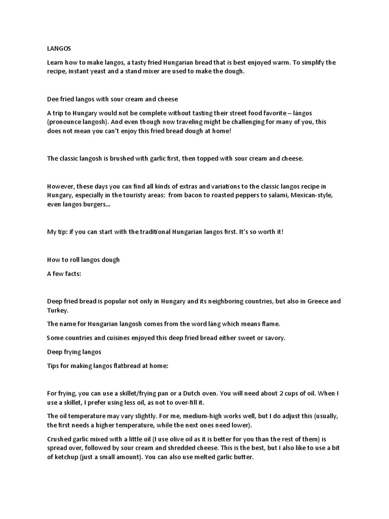 Langos Recipe | PDF | Foods | Teaspoon