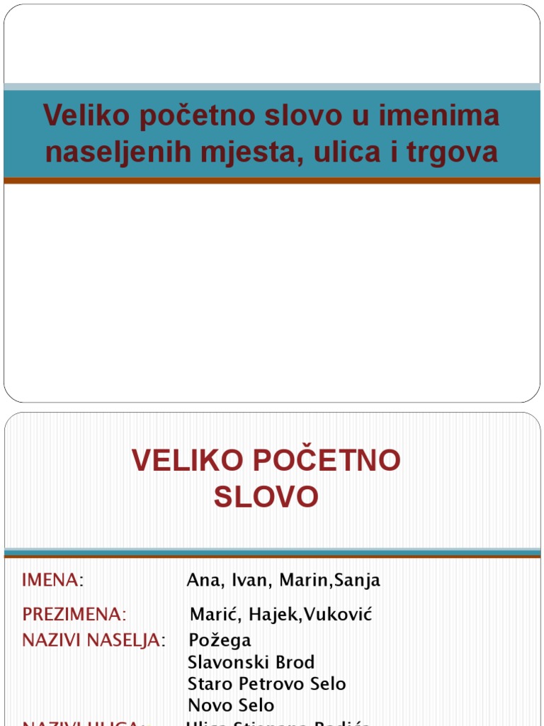 Veliko Početno Slovo U Imenima Naseljenih Mjesta, Ulica I Trgova | PDF