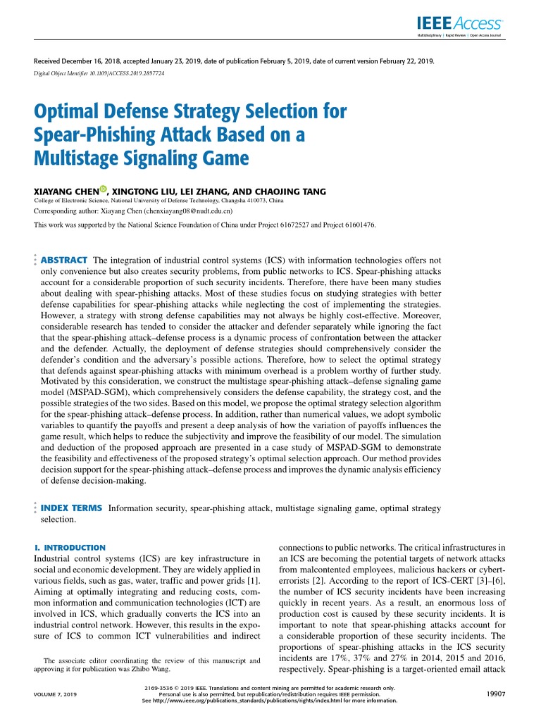 Optimal Defense Strategy Selection For Spear-Phishing Attack Based On A Multistage Signaling ...