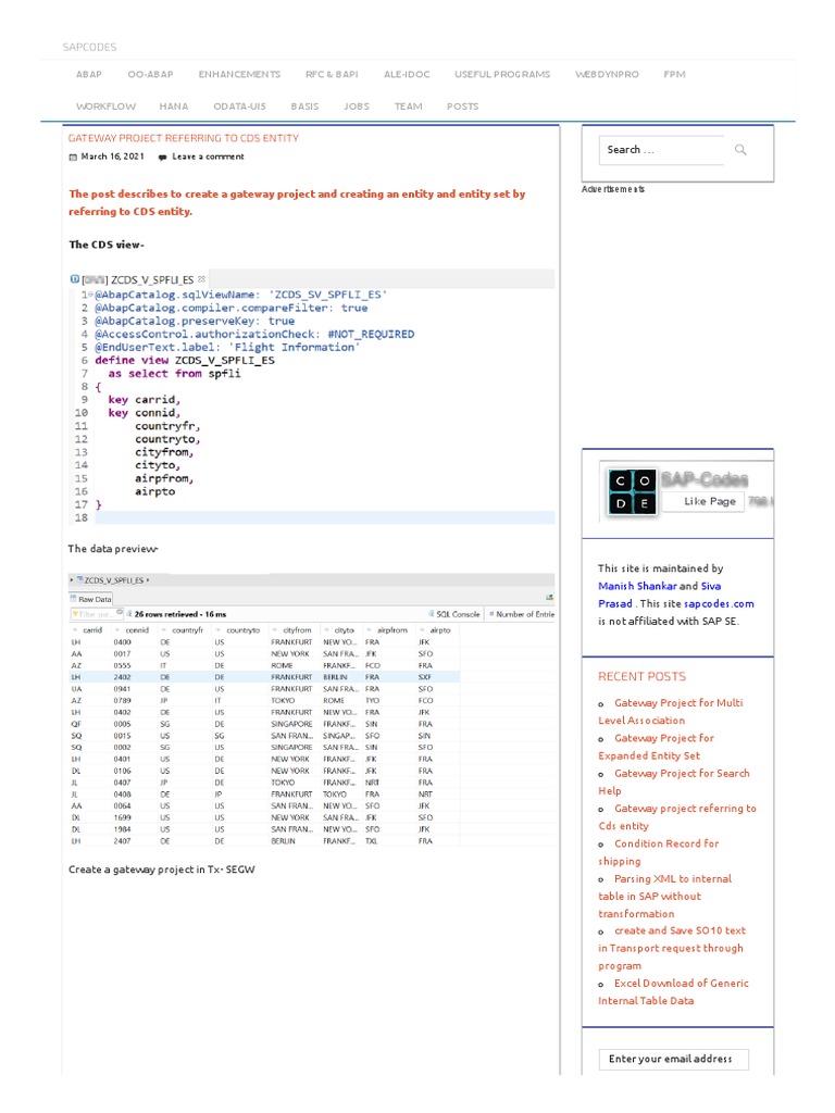 Gateway Project Referring To Cds Entity - SAPCODES | PDF | Software ...