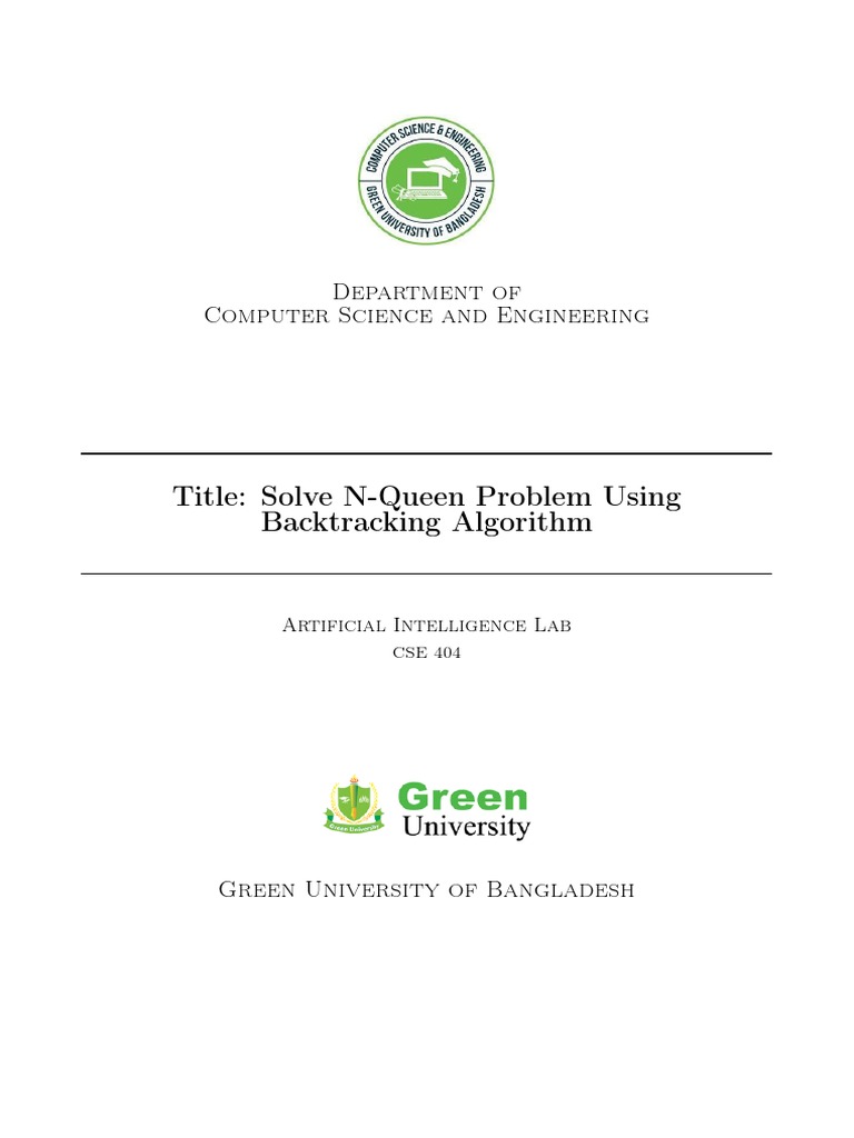 Title: Solve N-Queen Problem Using Backtracking Algorithm: Department of Computer Science and ...
