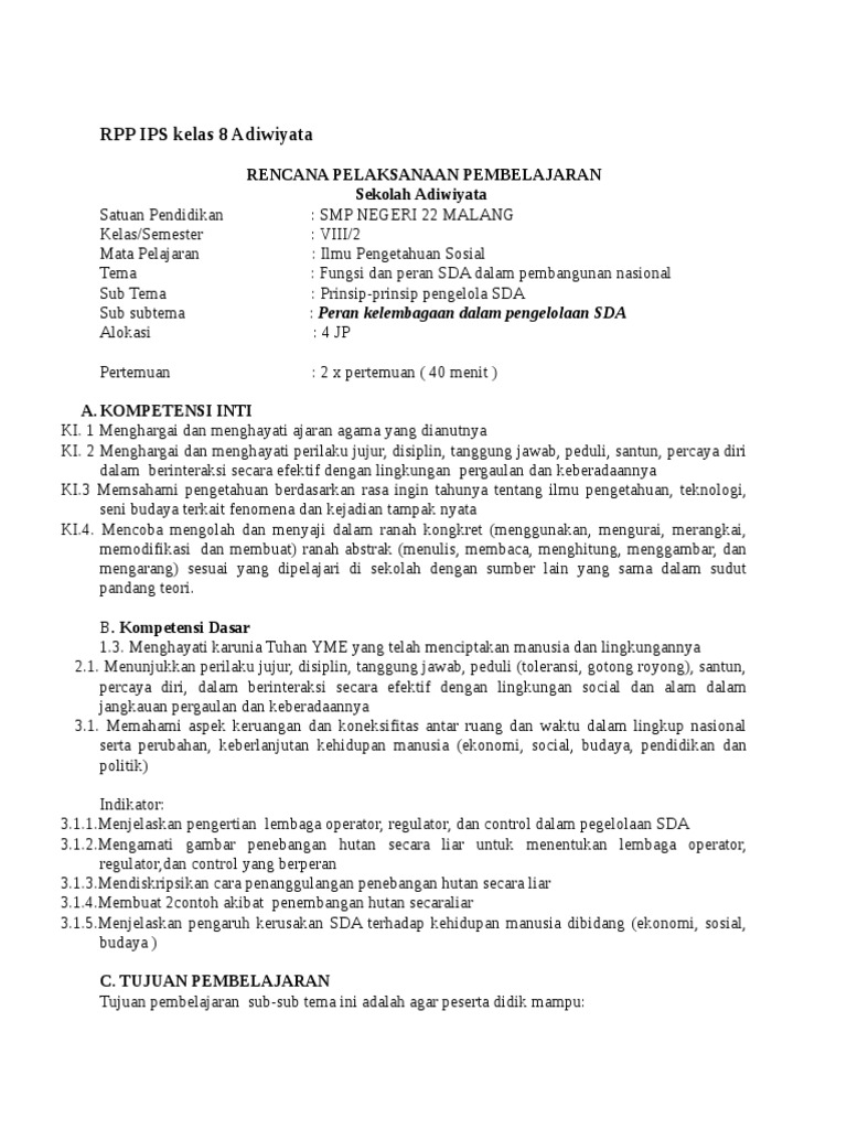 RPP Adiwiyata | PDF