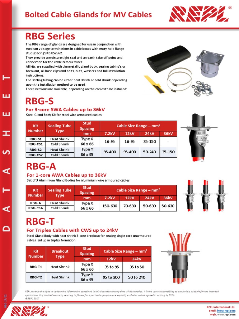 RBG Series: Bolted Cable Glands For MV Cables | PDF | Electricity ...