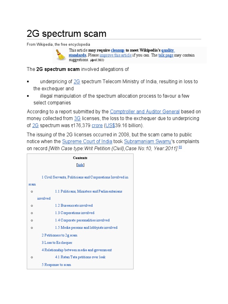 2G Spectrum Scam | PDF | Government Of India | Economy Of India
