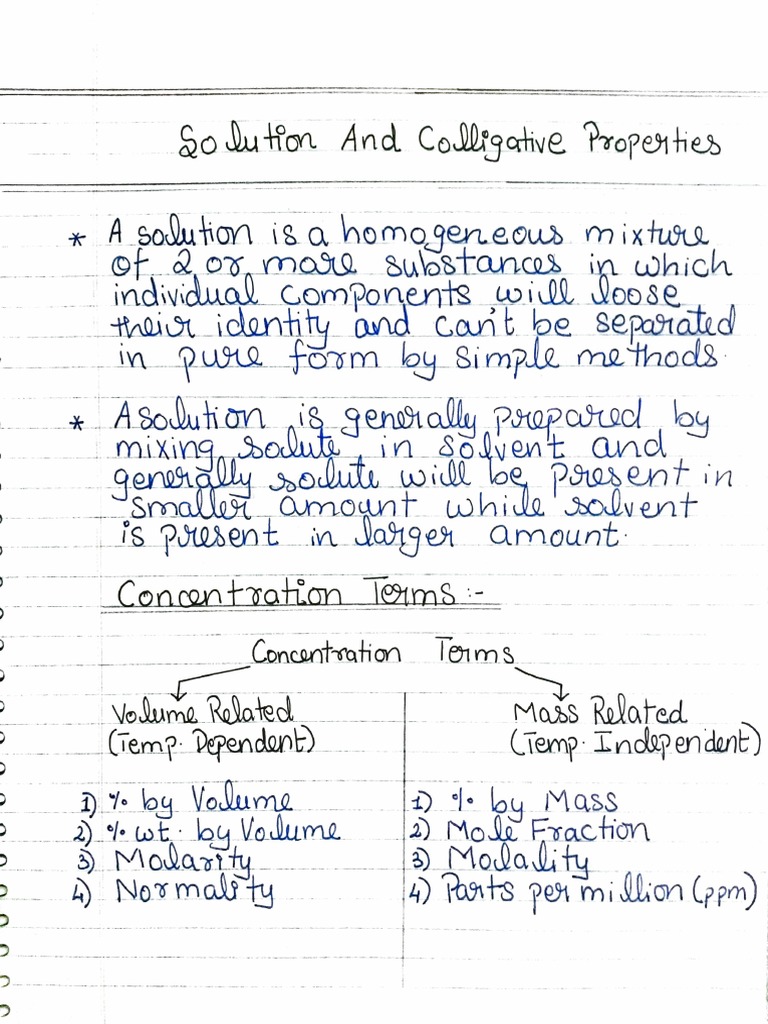 Solution and Colligative Properties - JEE Notes | PDF | Physical ...