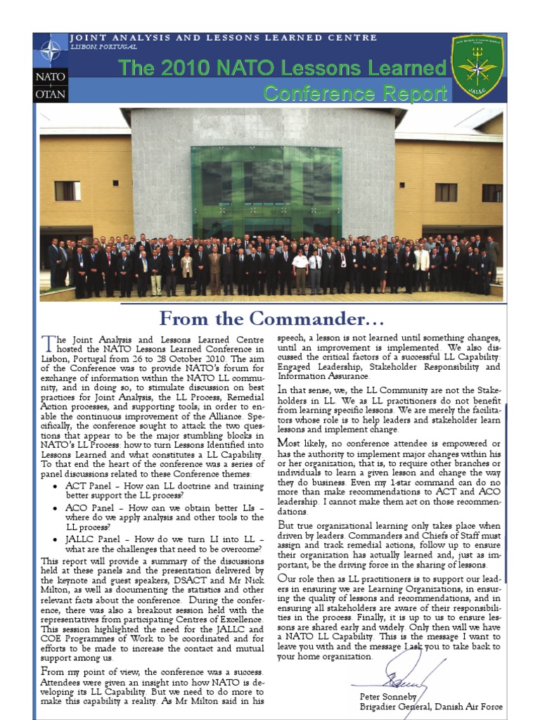 NATO 2010 Lessons Learned Conference Report Summary | PDF | Leadership ...