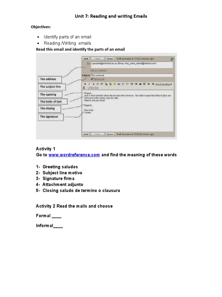 Unit 7: Reading and Writing Emails | PDF