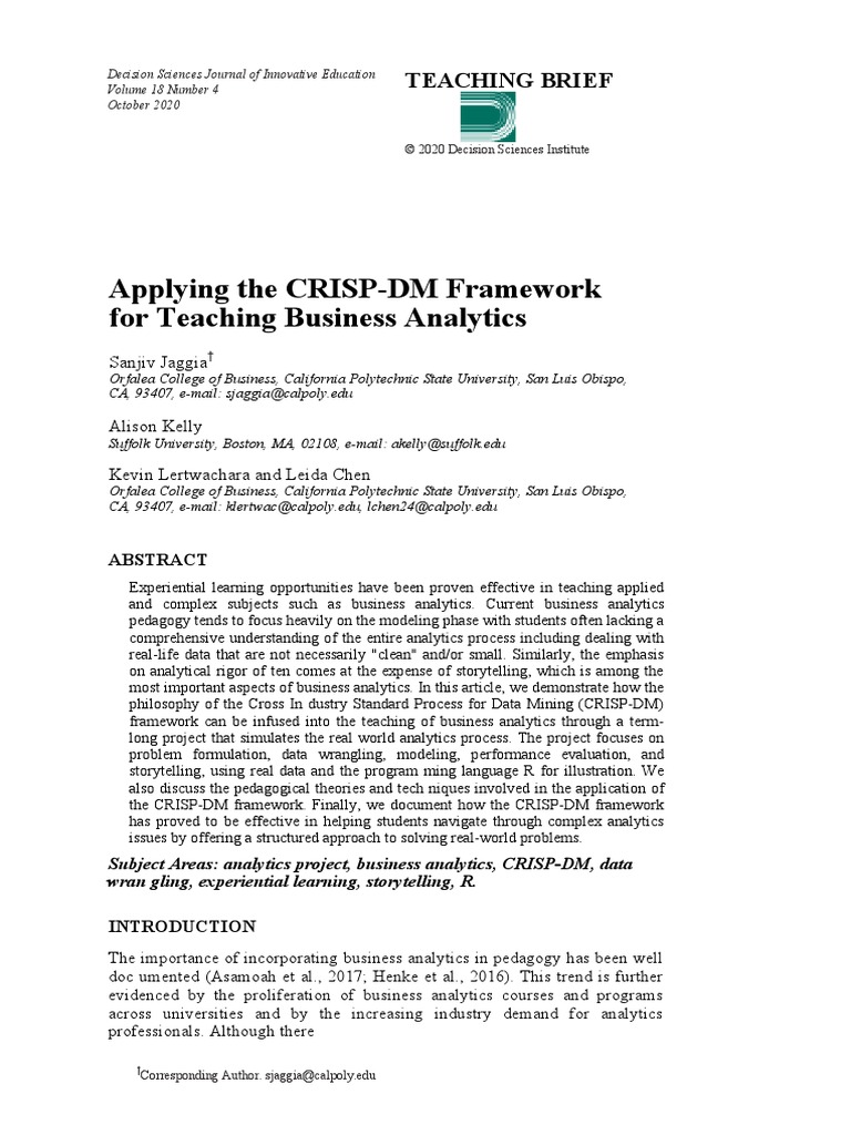 Applying The CRISP-DM Framework For Teaching Business Analytics | PDF ...