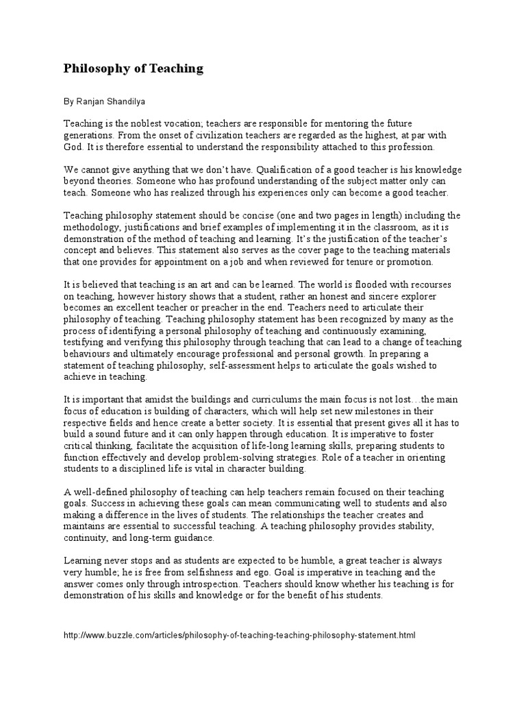 Philosophy of Teaching | PDF | Teachers | Philosophy Of Education