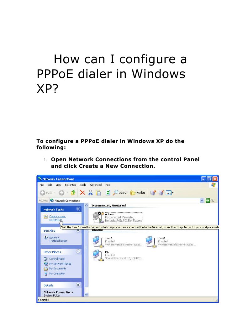 Configuring PPPoE Dialer in Windows XP | PDF