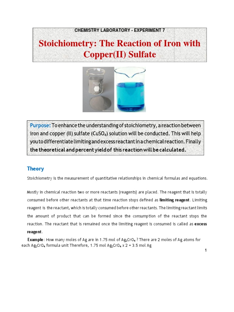 Stoichiometry: The Reaction of Iron With Copper (II) Sulfate | PDF ...