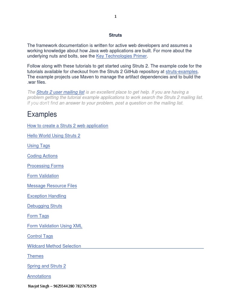 Examples: Struts 2 User Mailing List | PDF | Html Element | Method (Computer Programming)
