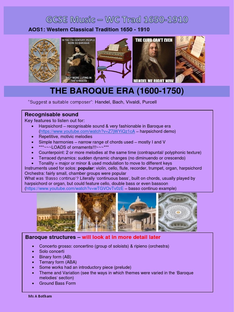 AQA GCSE Western Classical Music - Baroque Worksheet ANSWERS | PDF ...